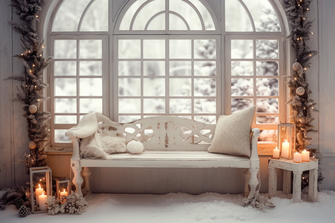 Digital Backdrop Christmas, Picture White Wood Bench Digital Christmas ...