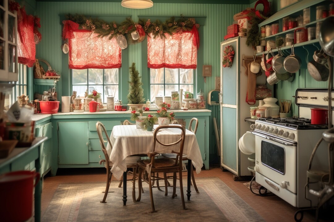 Traditional Christmas Digital Backdrop Christmas Kitchen, Baking ...