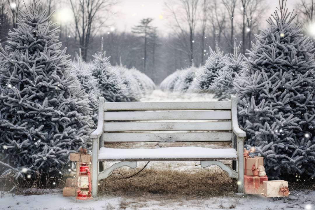 Christmas Snow Tree Farm Photography Backdrop Digital Tree Lot Template ...