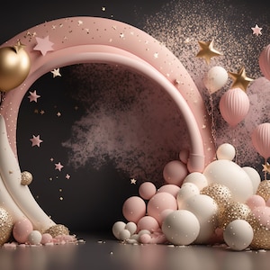 Pink Moon Digital Backdrop Balloon Arch Composite Digital Backdrops ...