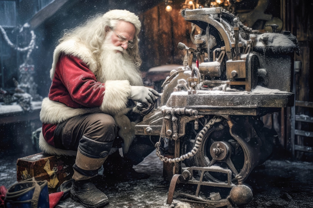 Santa's Helper, Mechanic Santa Digital Backdrop, Christmas Digital ...