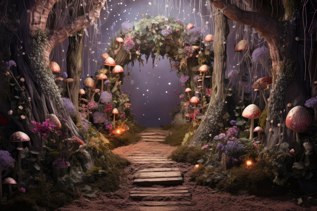 Digital Backdrop Fairy Digital Background Lavender Mini Mushroom Land ...