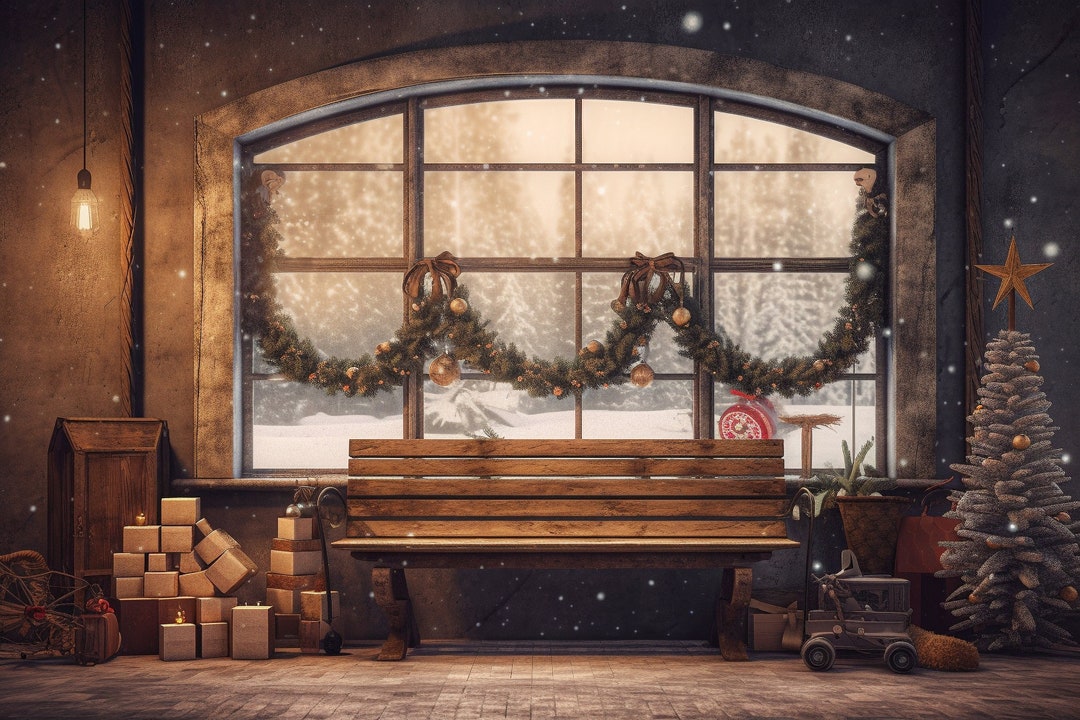 Digital Backdrop Christmas Old Masters Painted Wood Bench Digital ...