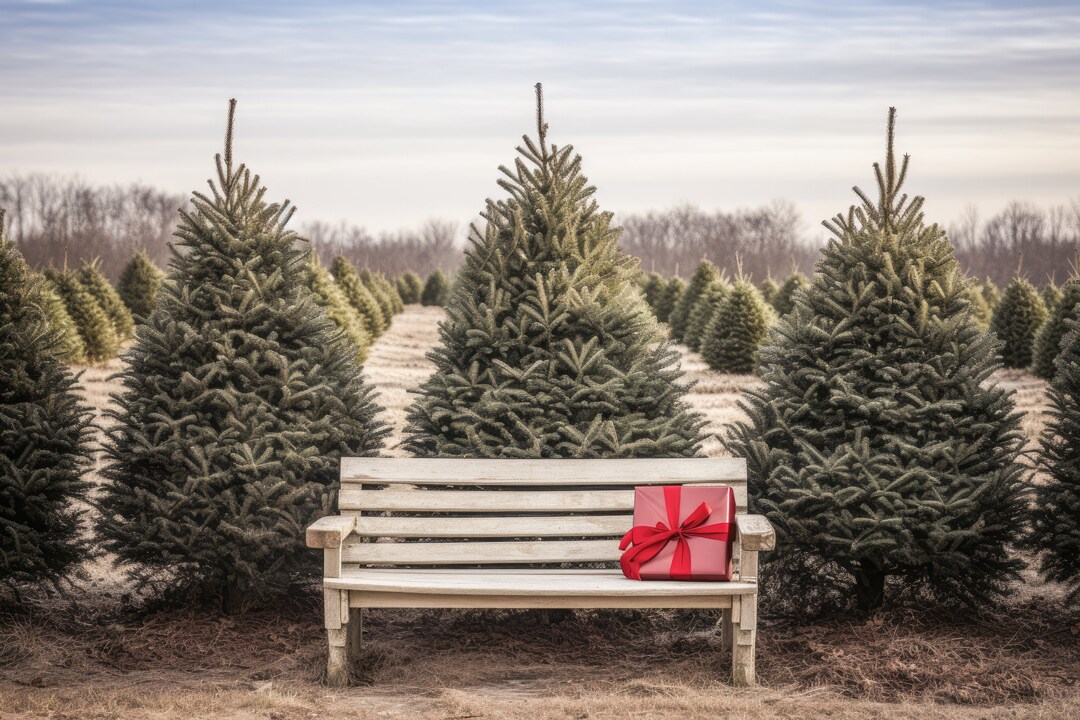 Christmas Tree Farm Bench Photography Backdrop Digital Tree Lot ...
