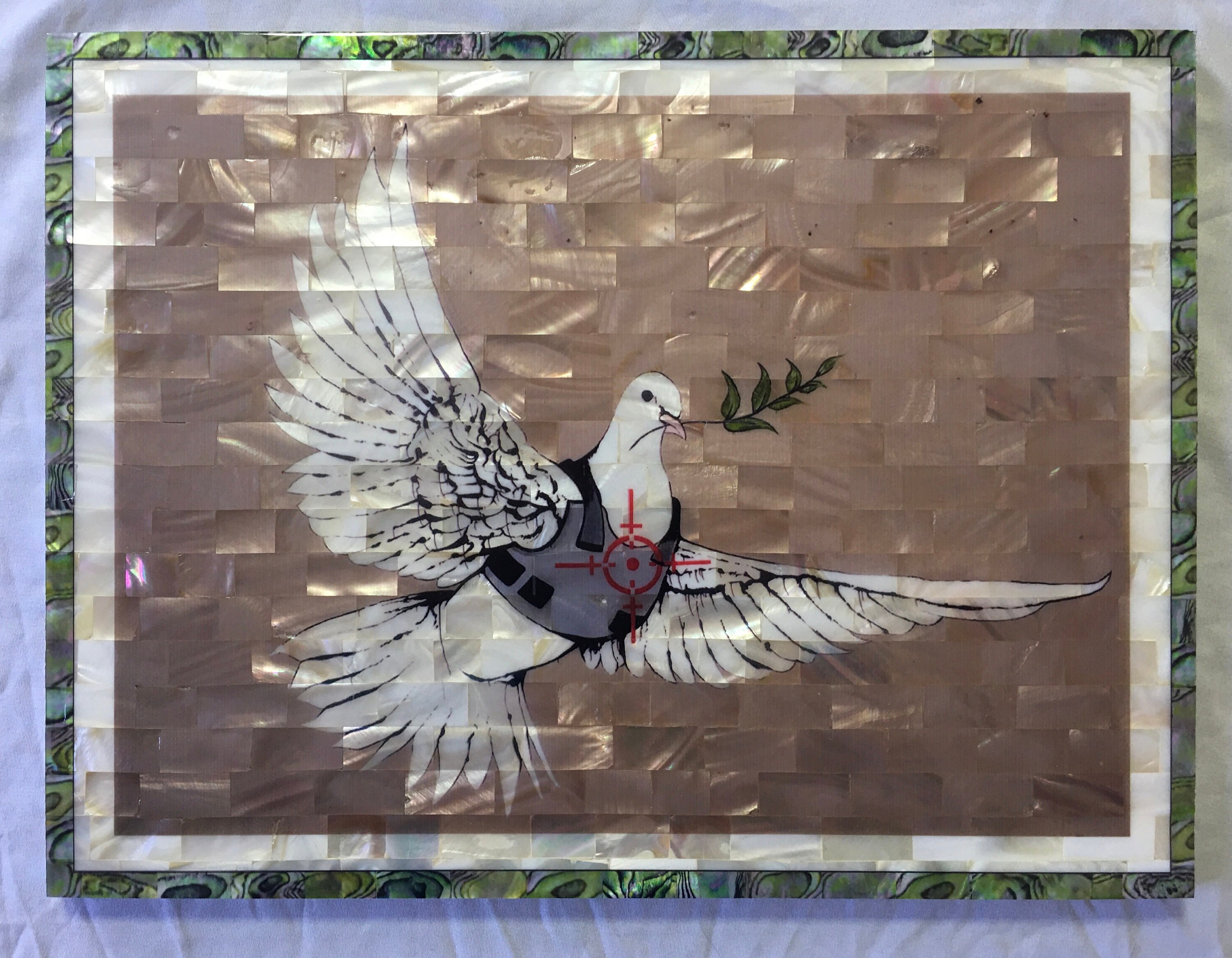 Banksy Mother of Pearl Armored Peace Dove Bordered Frame - Etsy