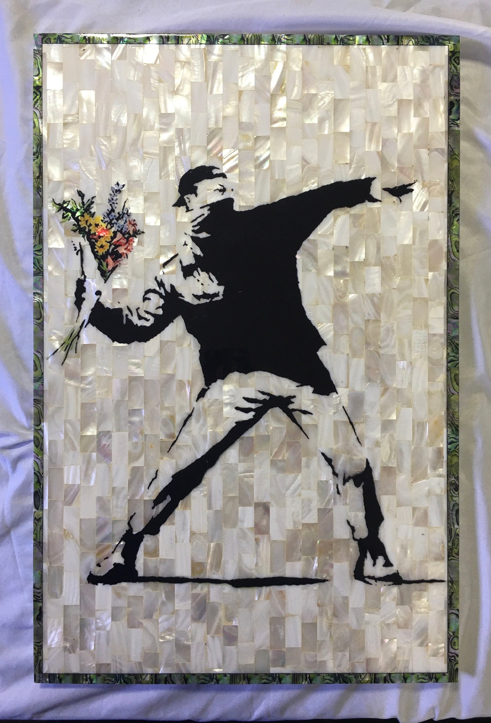 Banksy Mother of Pearl Armored Peace Dove Bordered Frame - Etsy