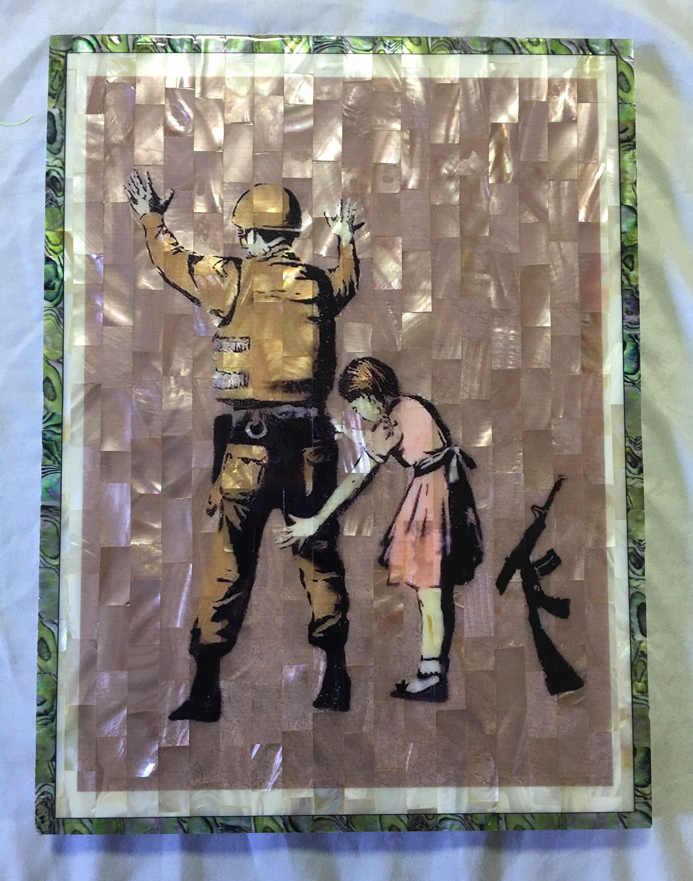 Banksy Mother of Pearl Armored Peace Dove Bordered Frame - Etsy