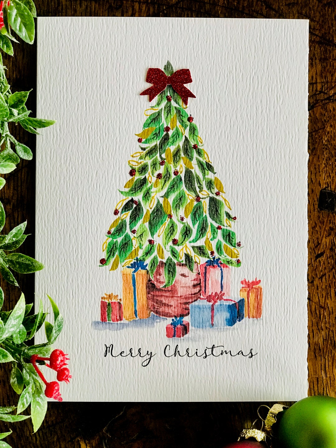 Handmade Watercolor Christmas Card - Etsy