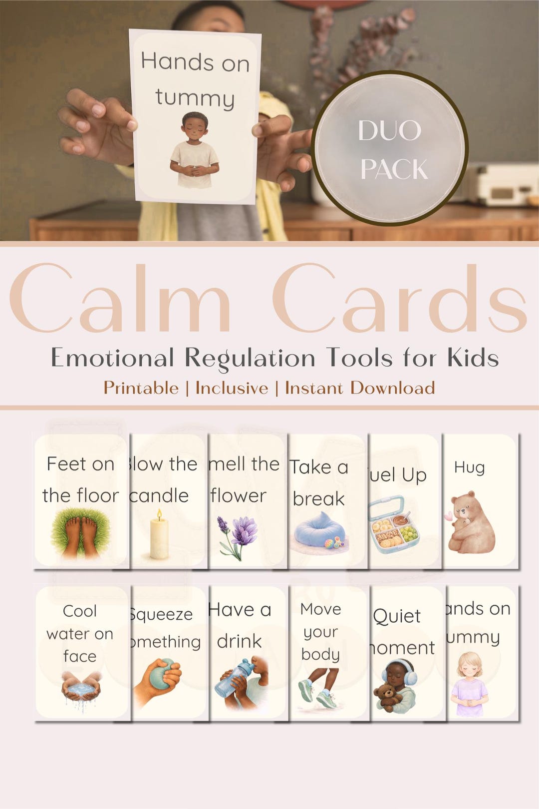 Calm Cards for Kids – Emotional Regulation Tools, Duo Pack (digital ...