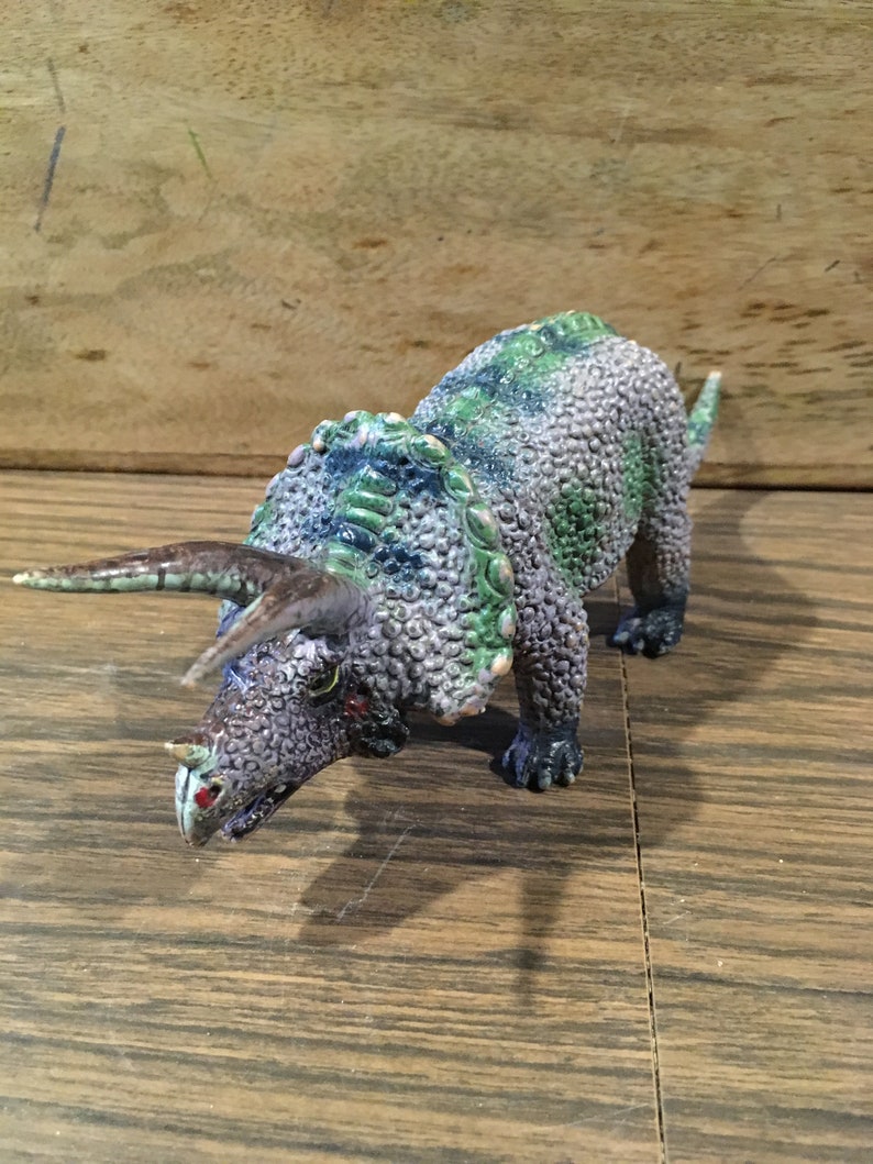 Vintage Dinosaur Toy AAA Toys Rubber Grey/ Green Triceratops | Etsy
