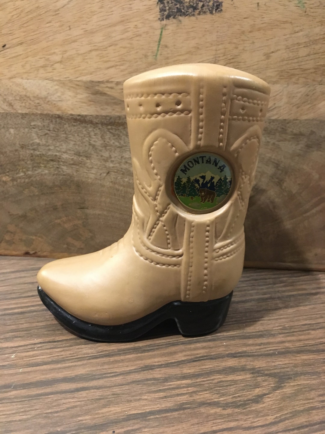 Vintage Ceramic Cowboy Boot Montana Themed Shoe Piggy Bank - Awesome ...