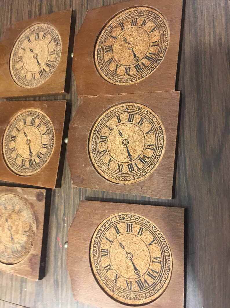 Vintage Wooden Clock Themed Coasters and Holder - Rare Vintage Wooden ...