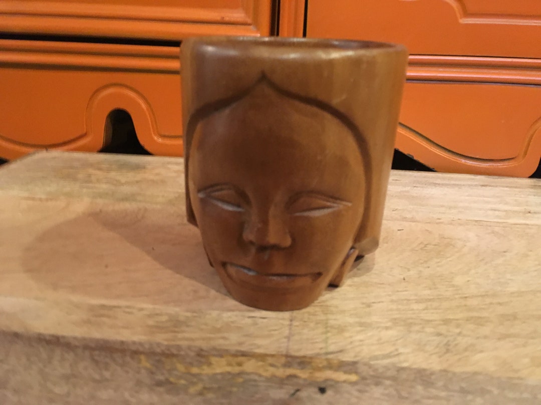 Vintage Wooden Native American Themed Coffee Cup - Rare Vintage Wooden ...