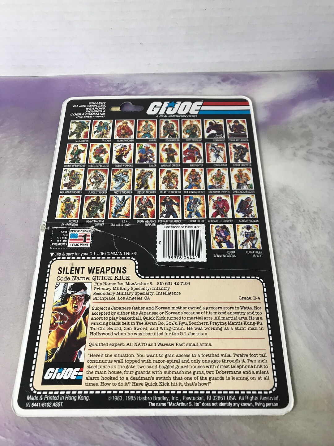 VINTAGE 1980's GI JOE Arah Quick Kick Cardback File Card Card Back ...