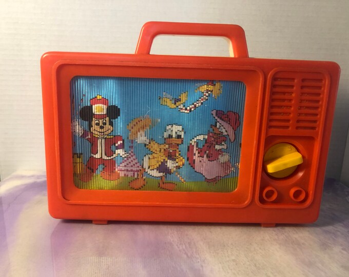 Vintage IDEAL Disney Mickey Mouse Plastic Musical TV Wind up Carry Toy ...