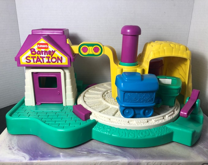 Vintage 1990 Playskool Barney the Dinosaur Train Station Toy Playset ...