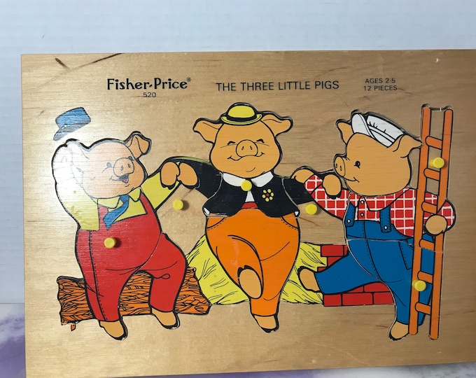 520 Three Littles Pigs Vintage Fisher Price Wooden Peg Puzzle /wood ...