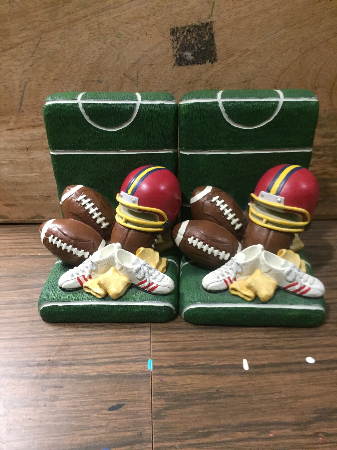 Vintage Football Themed Bookends Helmet Footballs, Field, Shoes ...