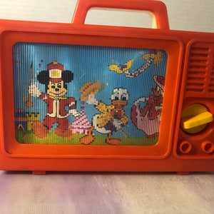 Vintage IDEAL Disney Mickey Mouse Plastic Musical TV Wind up Carry Toy ...
