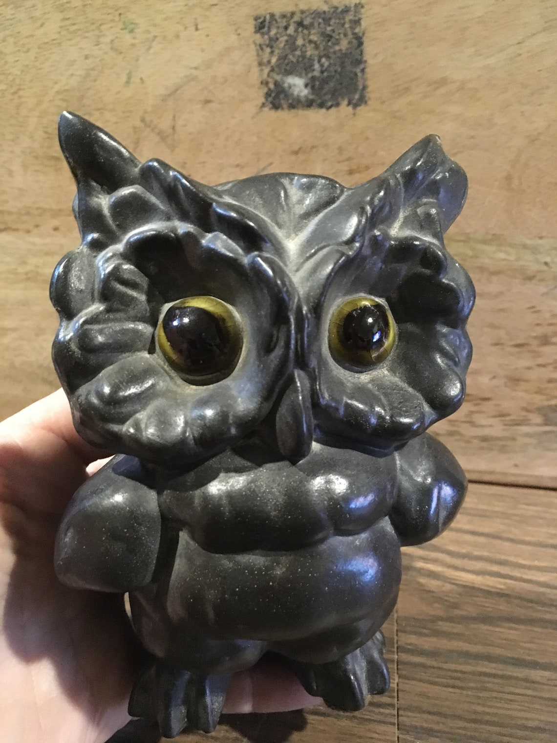 Vintage Black Ceramic Owl Display Statue / Figurine - Etsy