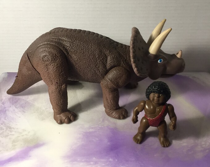 Vintage Playskool 1987 Definitely Dinosaurs TRICERATOPS and Caveman PVC ...