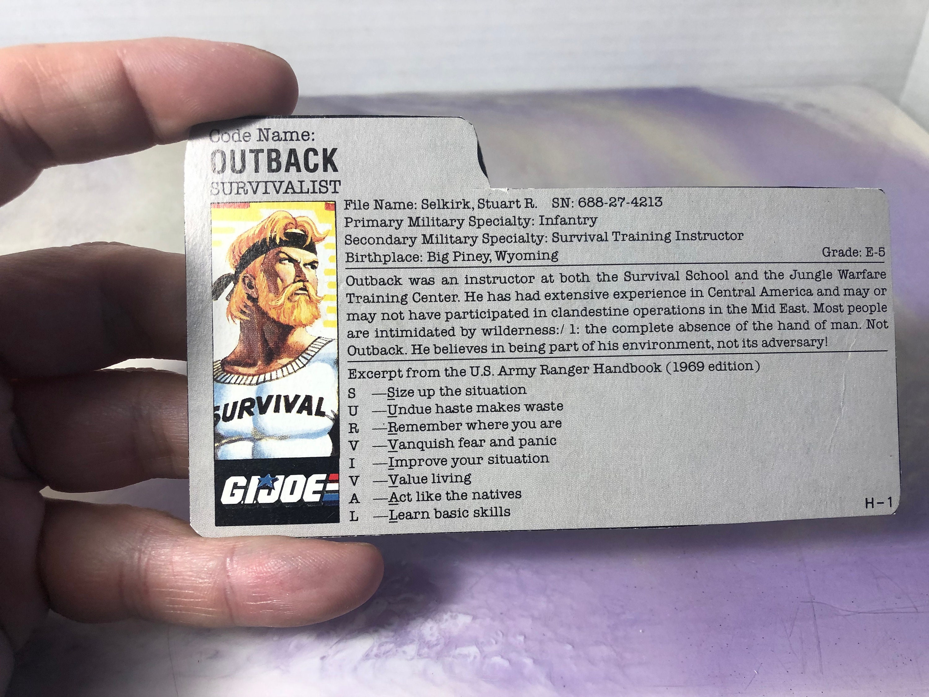 VINTAGE 1980's GI JOE Arah Outback Cardback File Card Awesome 80's Joe ...