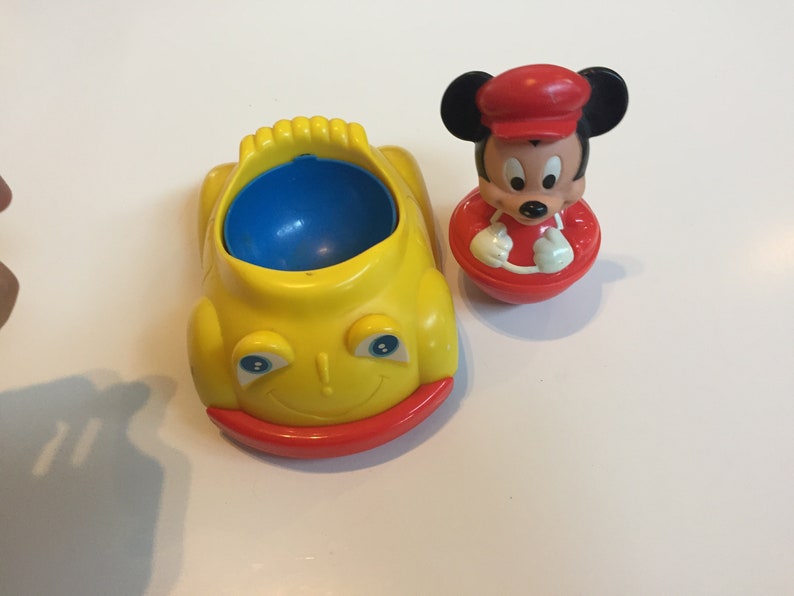 Vintage Roly Poly Mickey Mouse With Car - Rare Vintage Disney ARCO Car ...