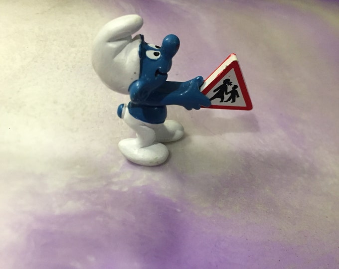 Vintage SMURFS Smurf Holding Traffic Sign Figure PVC Cake Topper Rare ...