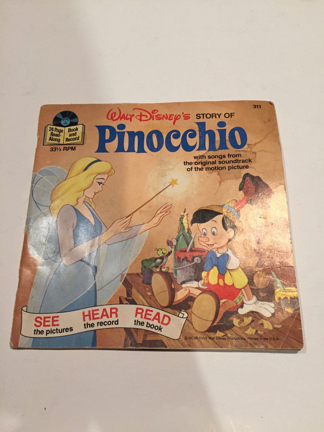 Vintage Walt Disney's Pinocchio Record and Story Book Vintage 1980's ...