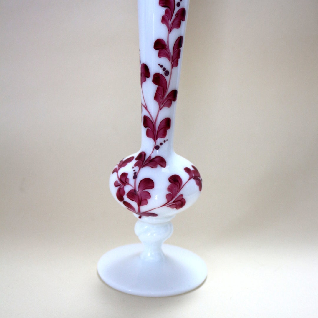 Vintage White Opaline Vase With Painted Flowers - Etsy