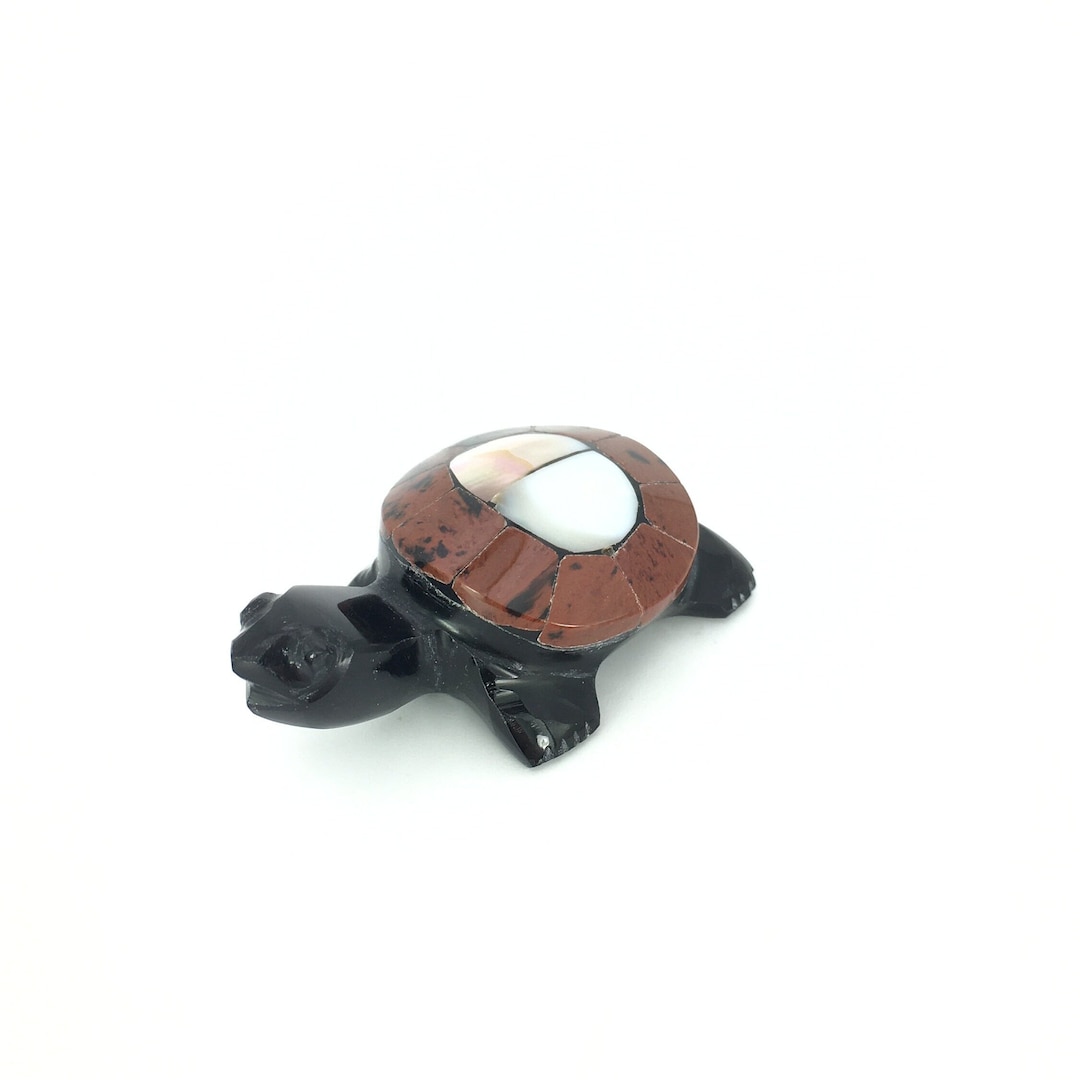 Obsidian Turtle Carving With Mahogany Obsidian and Mother of Pearl ...