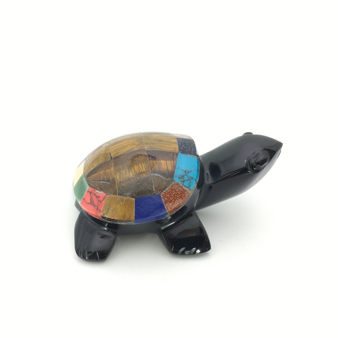 Obsidian Turtle Carving With Tiger Eye and Assorted Mosaic Shell ...