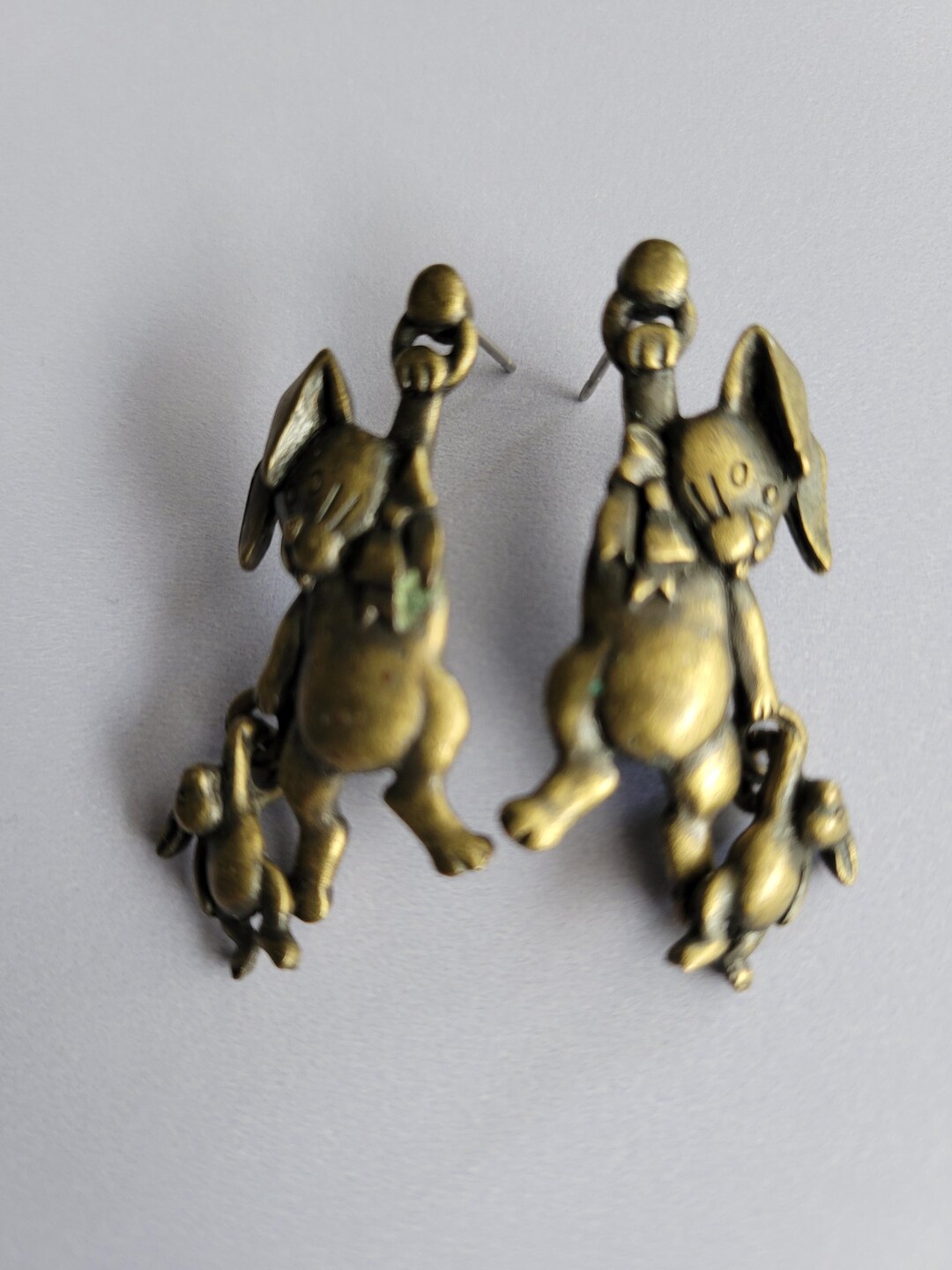 VINTAGE RABBIT EARRINGS, Jj Jonette Hanging Rabbits With Toy, 1980s - Etsy