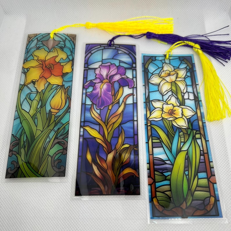Stained Glass Effect Bookmarks ( Set of 3) - Flowers - Etsy