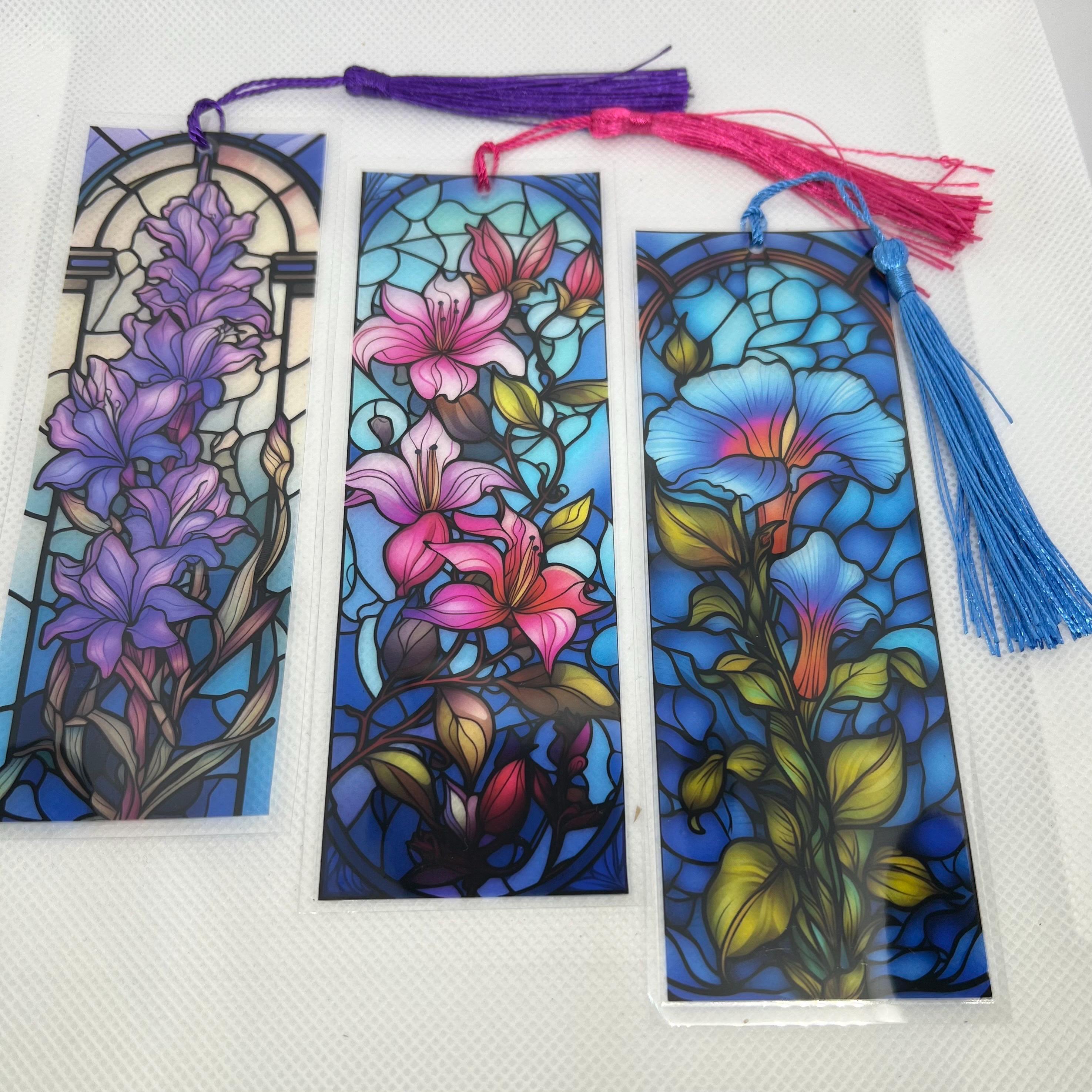 Stained Glass Effect Bookmarks ( Set of 3) - Flowers - Etsy