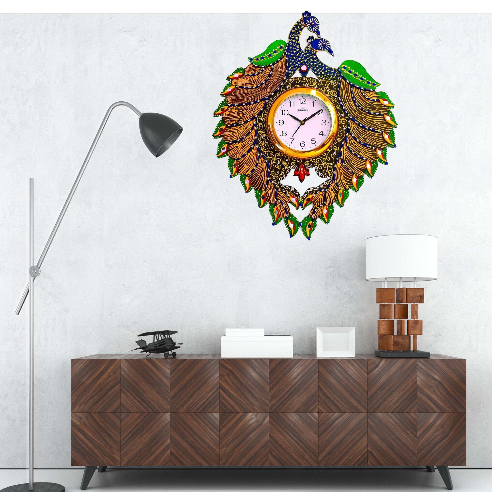 Handicraft Wall Clock, Traditional Rajasthani Motif Work, Peacock ...