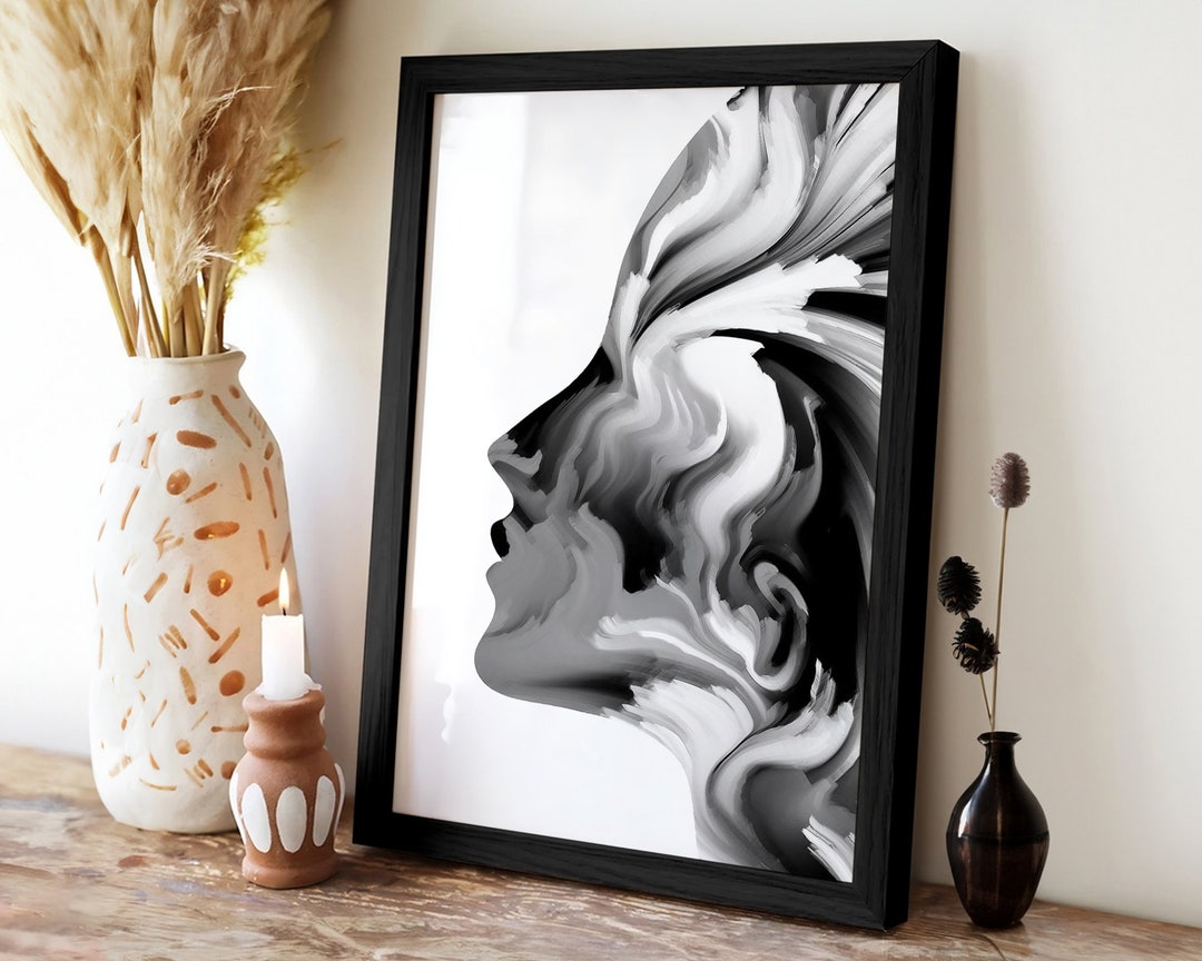 Ritwika's Black and White Smokey Modern Artwork Side View of Women Face ...