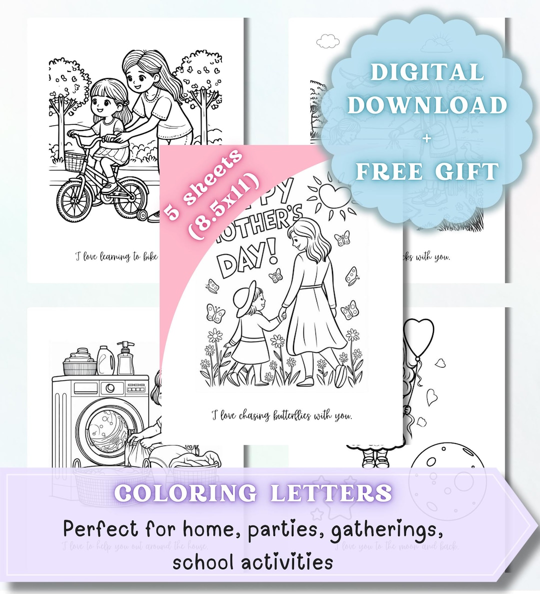 Mother's Day Printable Coloring Pages, Kids Activity, Unique Mother's ...