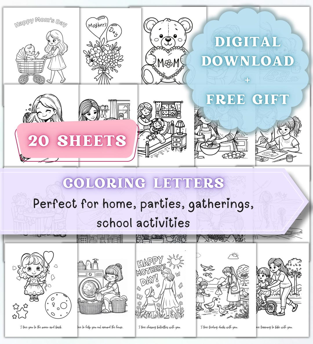 Mother's Day Printable Coloring Pages, Kids Activity, Unique Mother's ...
