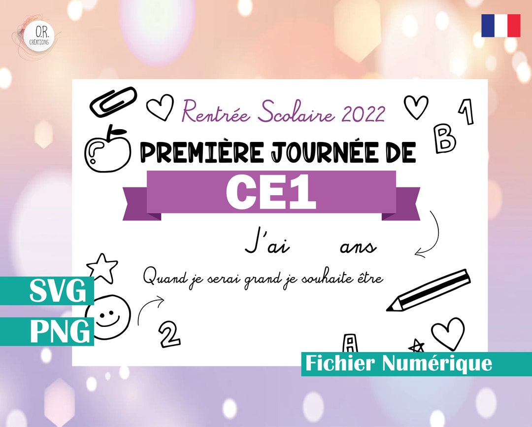 Mon Premier jour ECOLE CE1, rentrée SVG Fichier Cricut Silhouette ...
