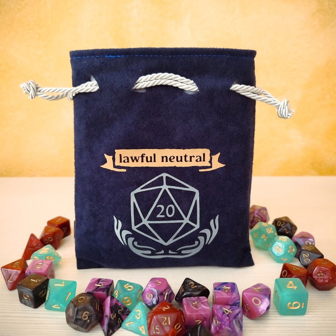 Blue Velor Dice Bag, Themed Lawful Neutral Alignment. Available in 3 ...