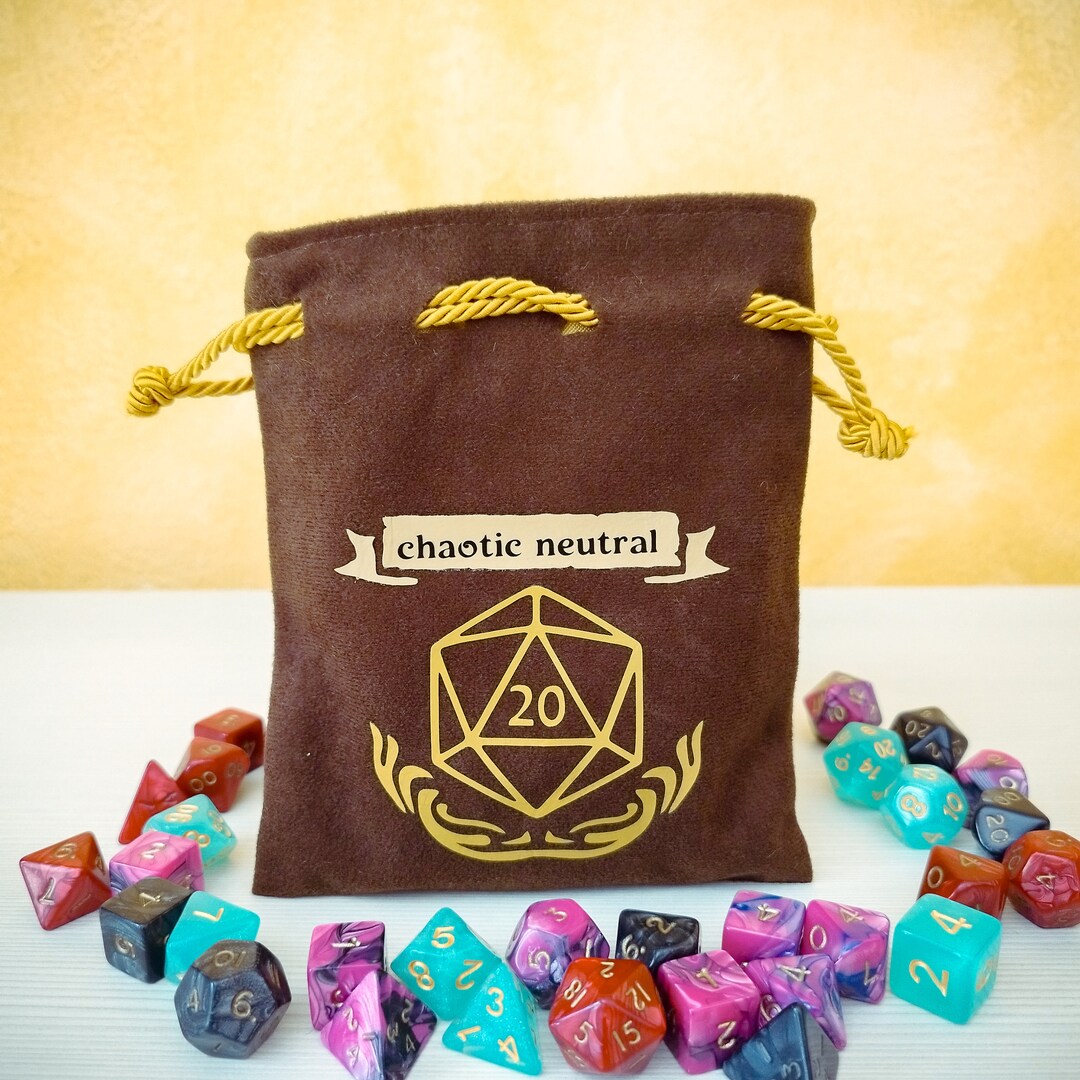 Chaotic Neutral Alignment Themed Brown Velor Dice Bag. Available in 3 ...