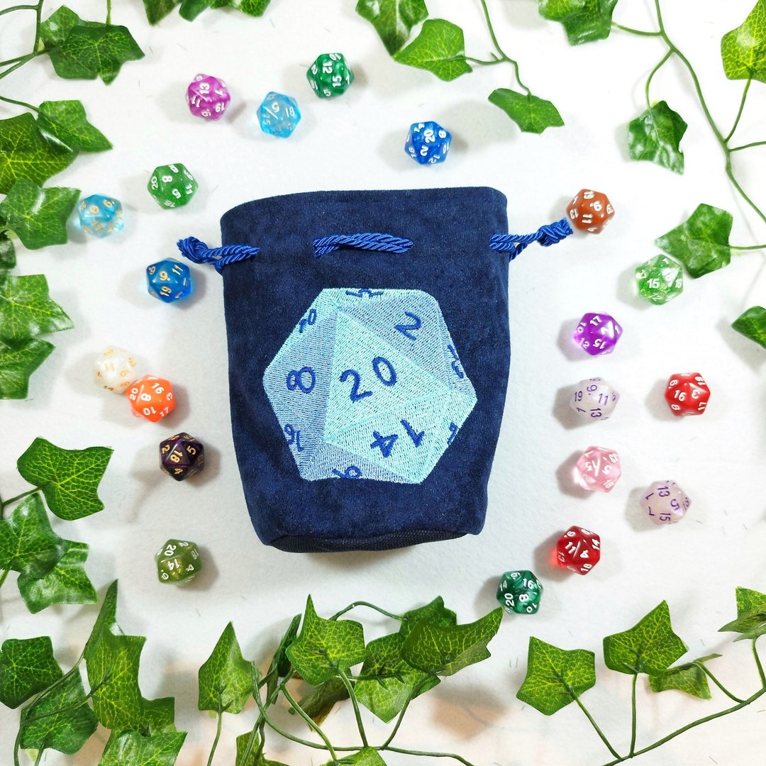Velour Dice Bag Embroidered With D20 and Numbers. Lined Dice Bag for ...