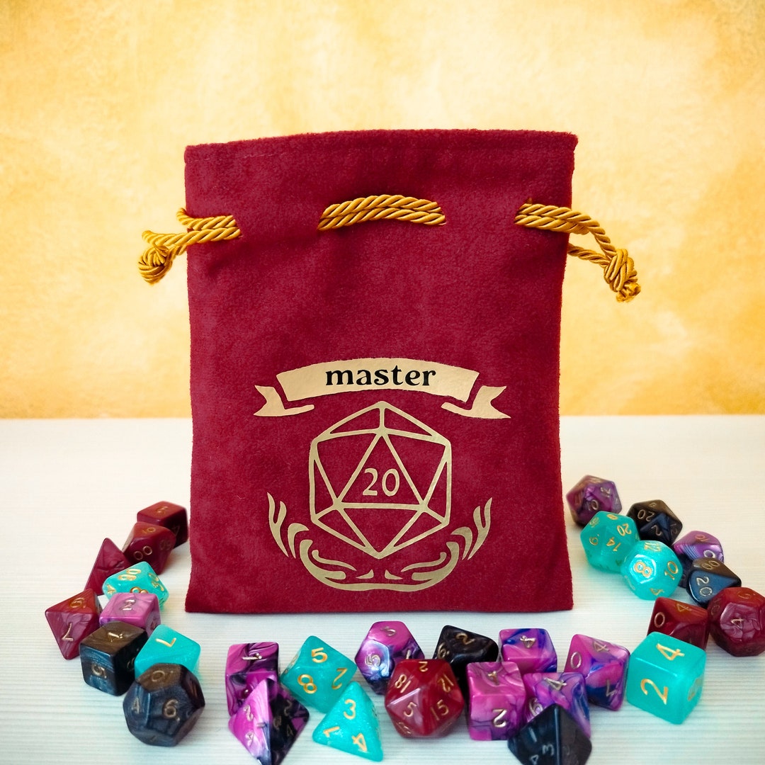 Dungeon Master Themed Blue Velour Dice Bag and D20 Dice. Available in 3 ...