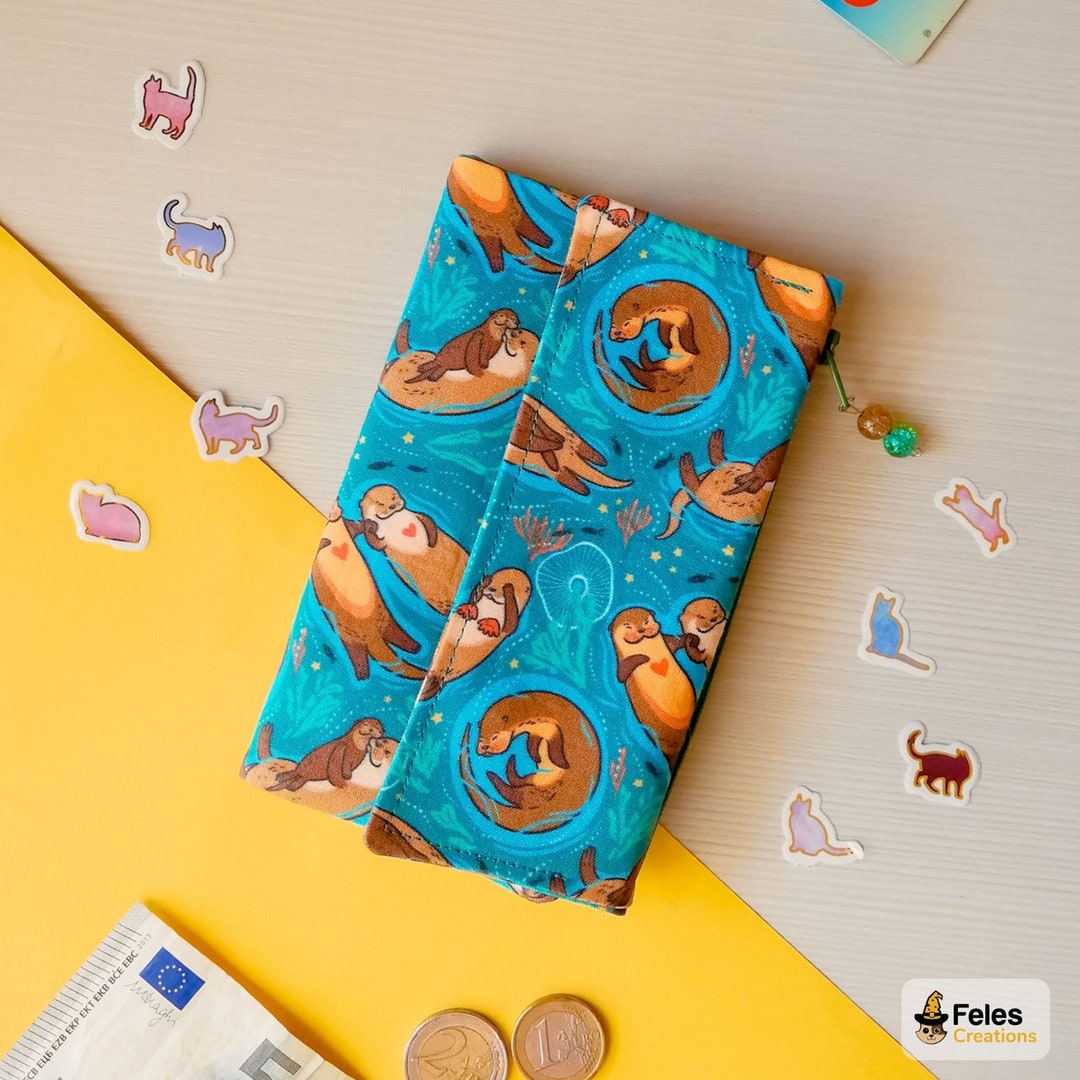 Kawaii Wallet With Otters in the Lake in Love Theme: for Money, Cards ...