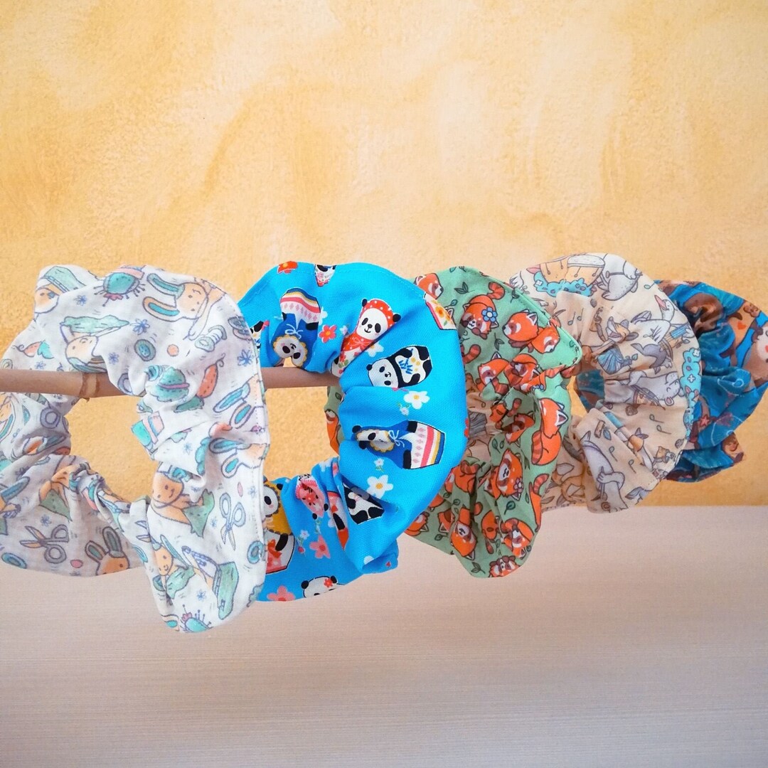 Kawaii Animal Themed Hair Scrunchie. Cotton Scrunchies, Soft and ...