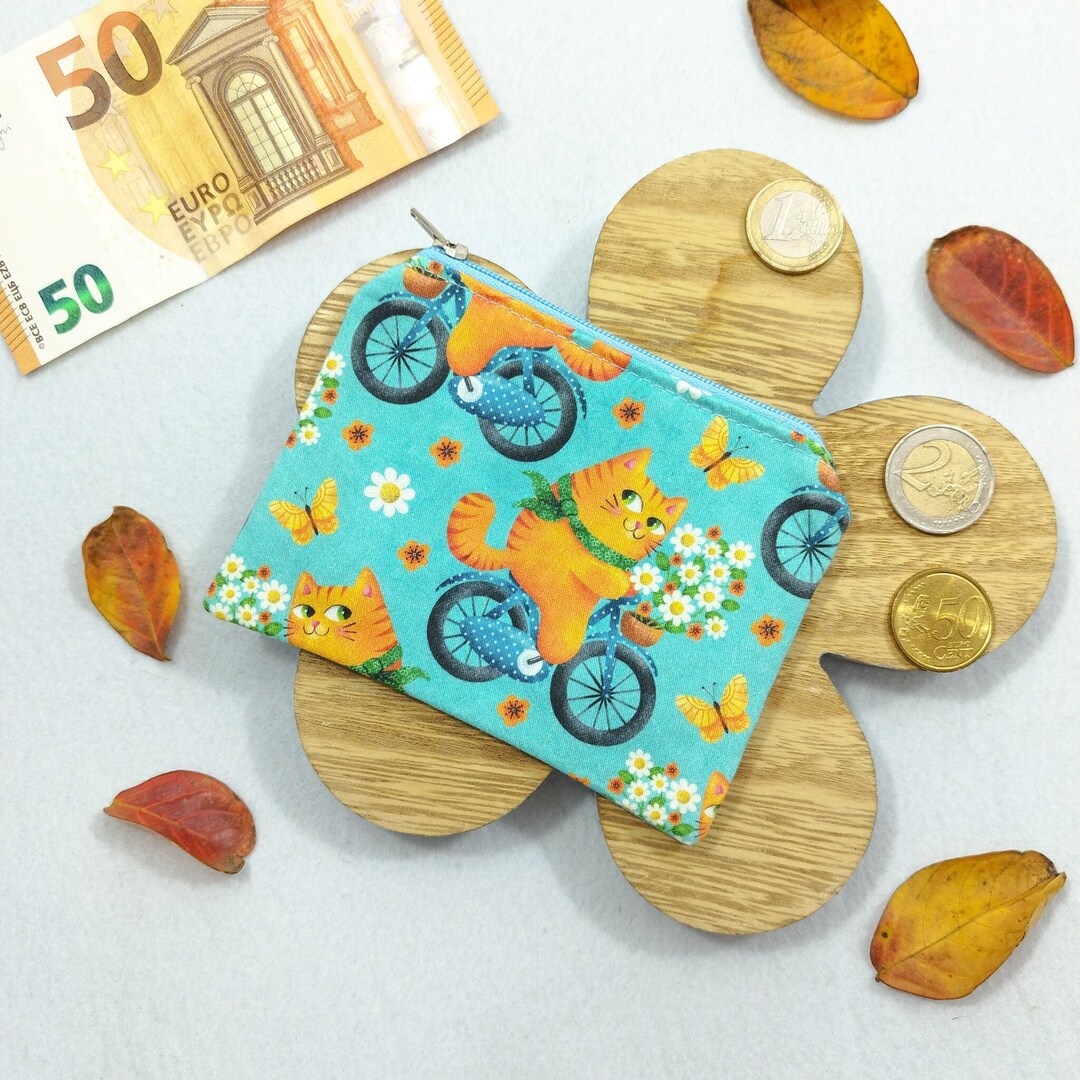 Kawaii Cats on a Bicycle Coin Purse: for Money, Banknotes, Coins, Cards ...