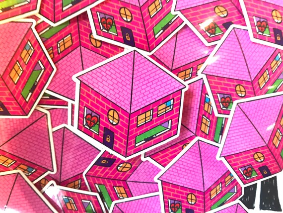 Lockdown Sadness Sticker of Pink House in Lockdown for Water - Etsy