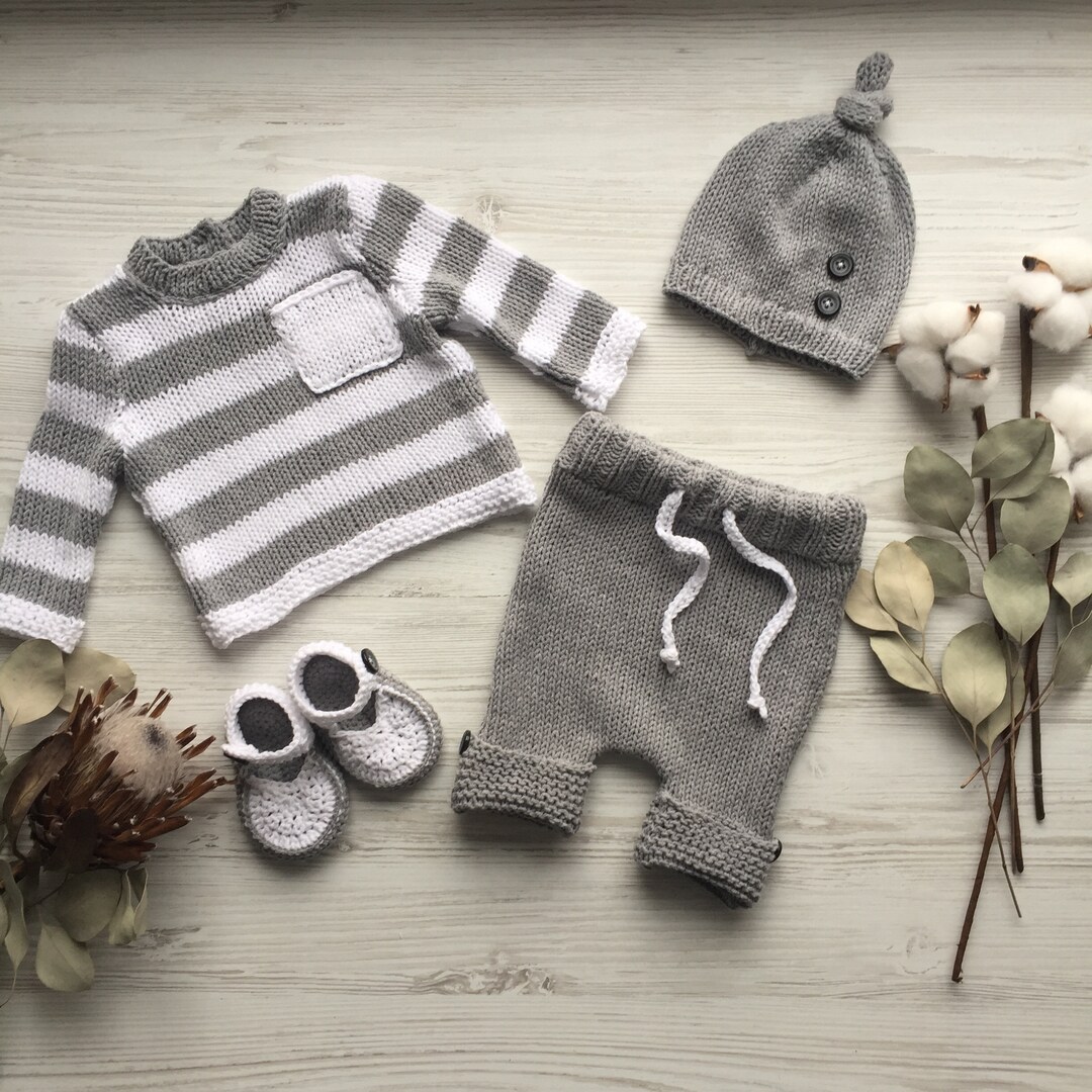 Knitting Outfit for Baby Boy. Newborn Boy Clothing Set. Take Home ...