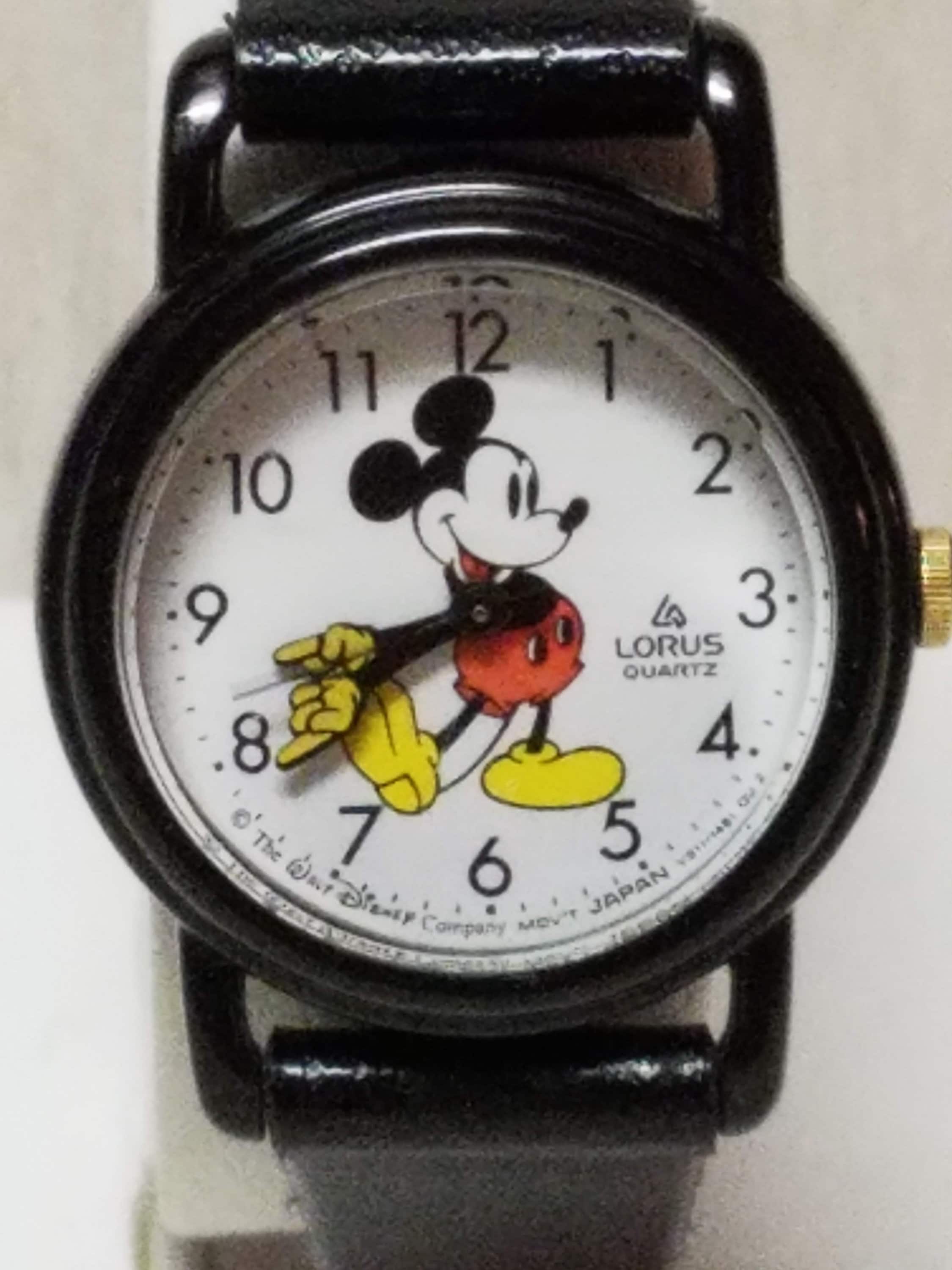 Vintage Disney Lorus Mickey Mouse Quartz Watch With Black Leather Band ...